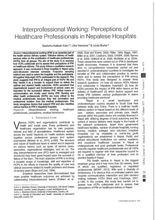 Interprofessional working: Perceptions of healthcare professionals in Nepalese hospitals. | PDF