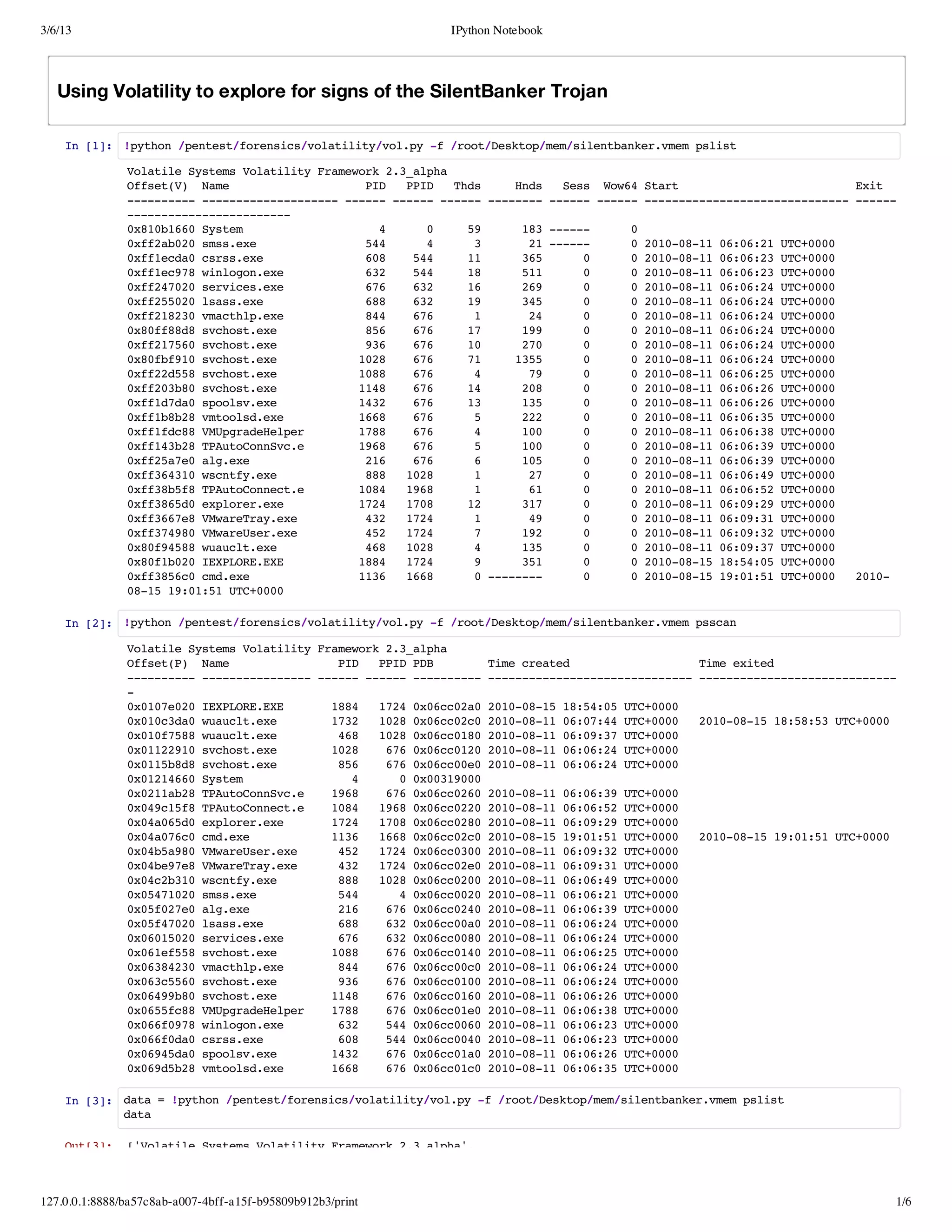 iPython Notebook Volatility Memory Forensics SilentBanker | PDF