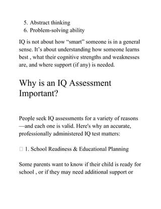 Intelligence | IQ ASSESSMENTS | Psych therapy | DOCX