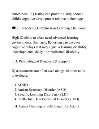 Intelligence | IQ ASSESSMENTS | Psych therapy | DOCX