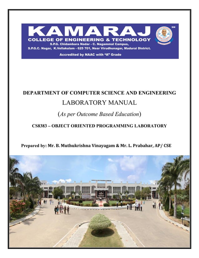 Cs8383 Object Oriented Programming Laboratory Manual Pdf Programming Languages Computing
