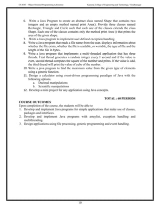 CS8383 Object Oriented Programming Laboratory Manual | PDF