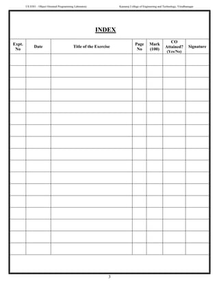 CS8383 Object Oriented Programming Laboratory Manual | PDF