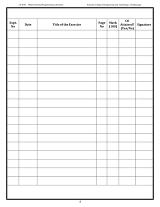 CS8383 Object Oriented Programming Laboratory Manual | PDF