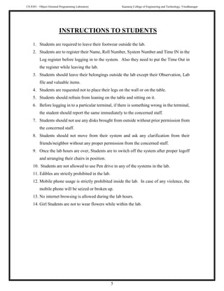 CS8383 Object Oriented Programming Laboratory Manual | PDF