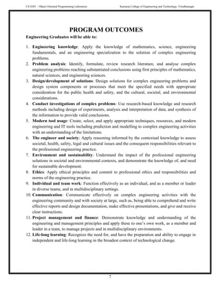 CS8383 Object Oriented Programming Laboratory Manual | PDF