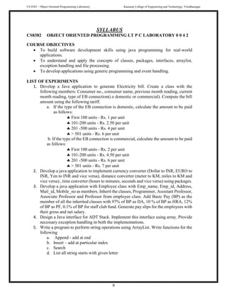 CS8383 Object Oriented Programming Laboratory Manual | PDF