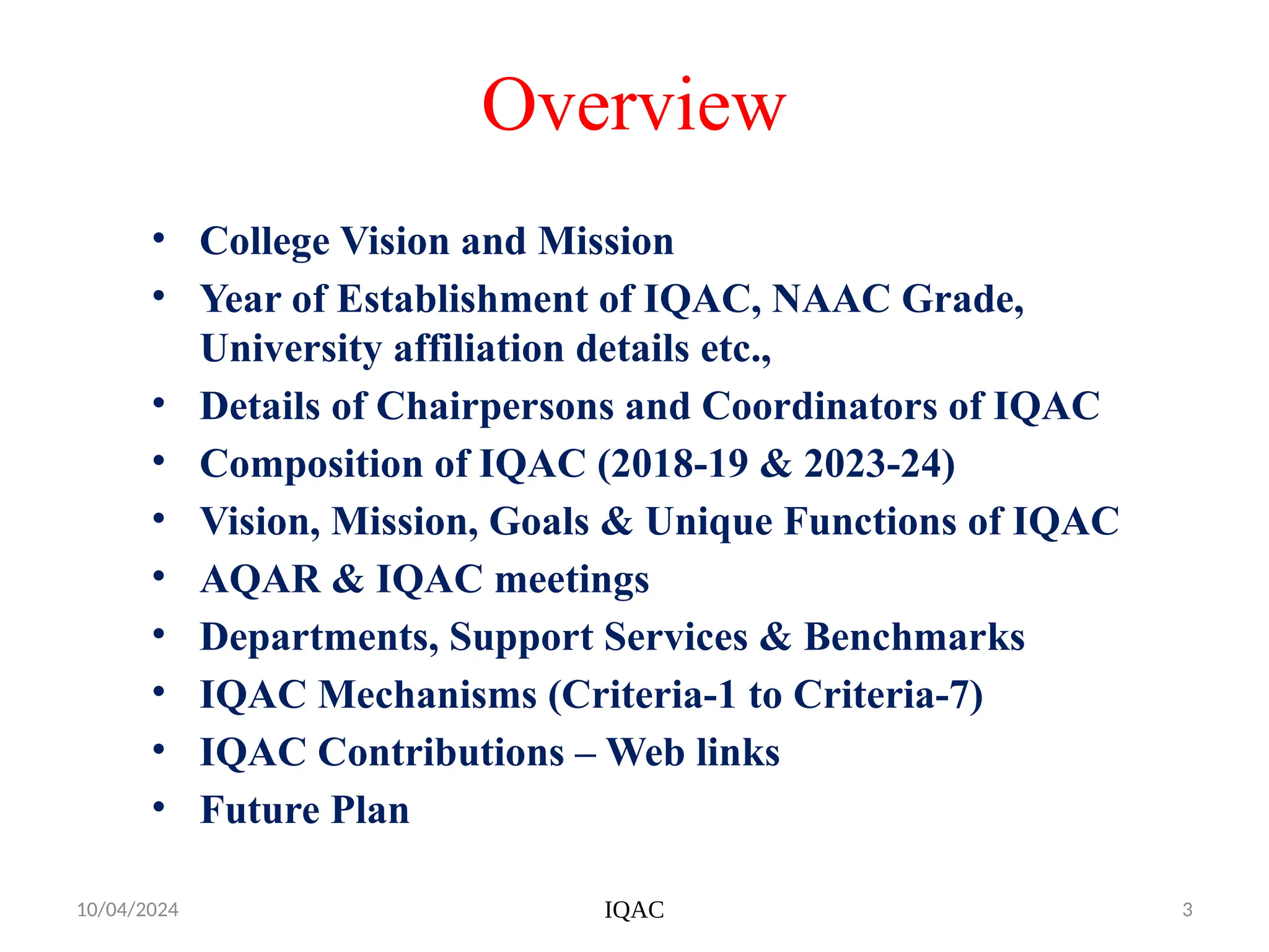 IQAC_PPT for naac Peer Team visit preparation | PPTX