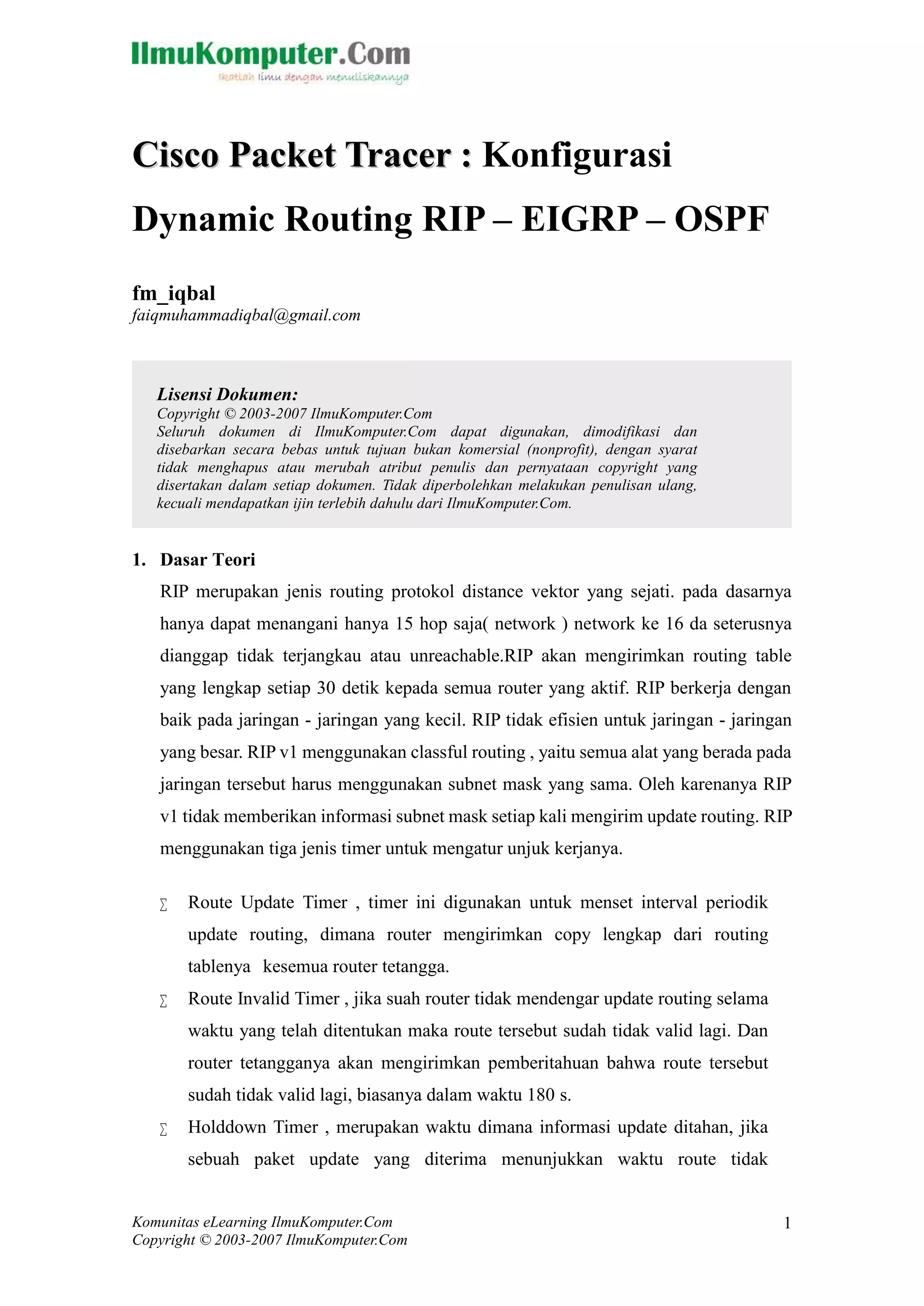 Iqbal Cisco Packet Tracer Konfigurasi Dynamic Routing Rip Eigrp
