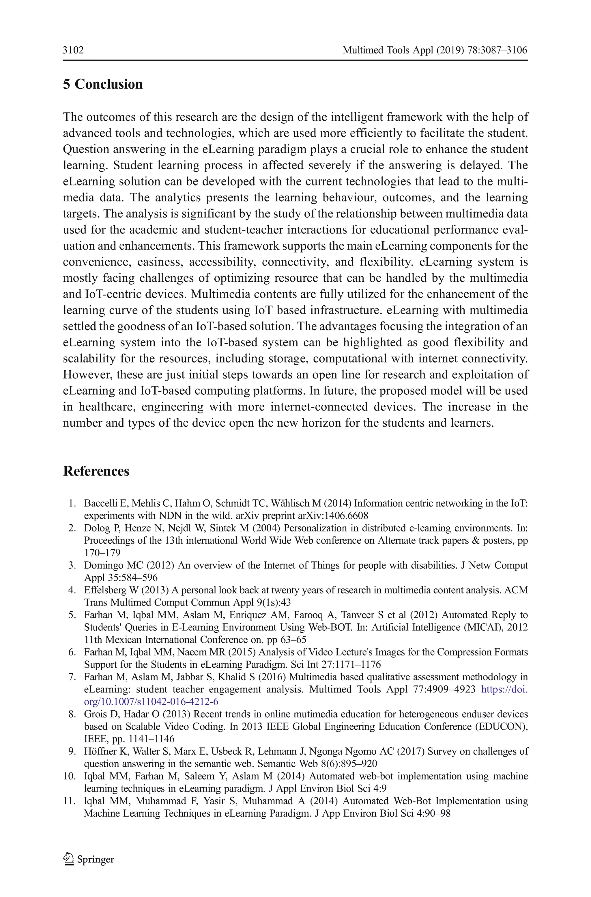 Multimedia based IoT-centric smart framework for eLearning paradigm Muhammad Munwar & others | PDF