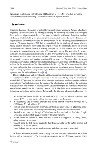 Multimedia based IoT-centric smart framework for eLearning paradigm Muhammad Munwar & others | PDF