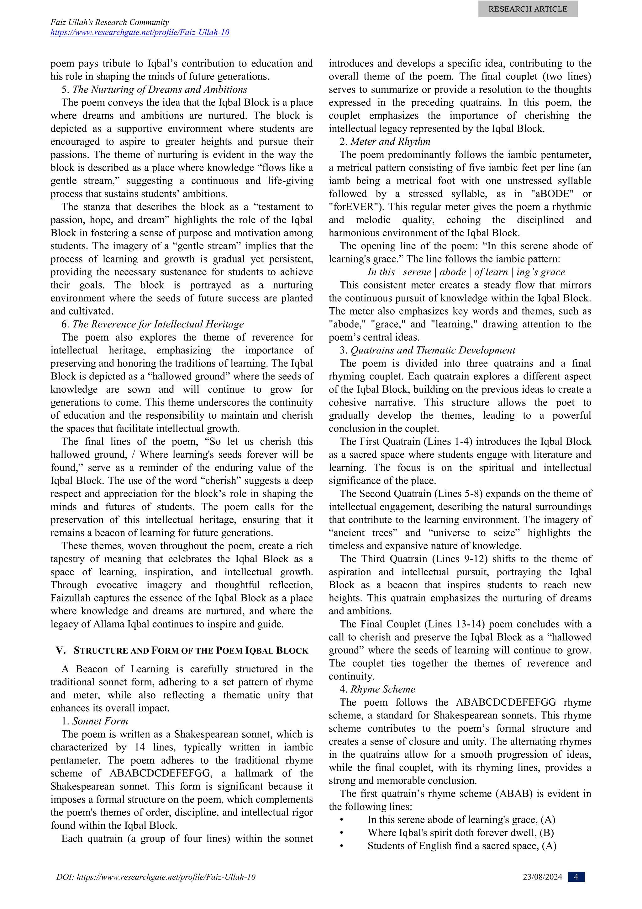 Iqbal block: A Beacon of Learning poem by Faizullah | PDF