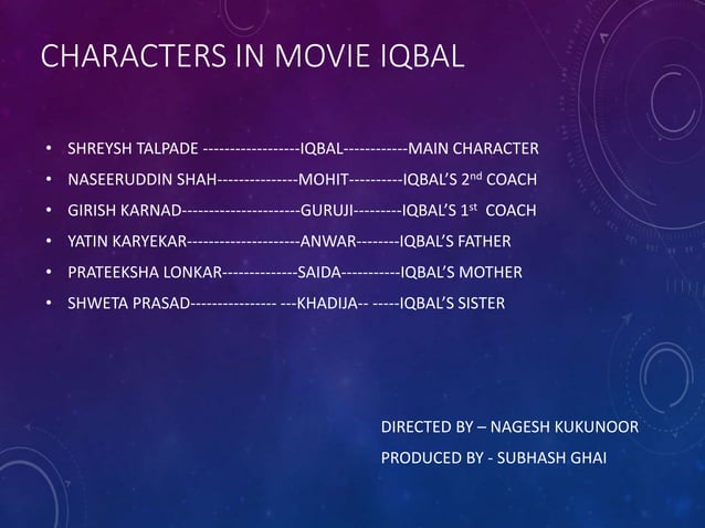 Iqbal movie ppt by kanwaljeet | PPTX | Cricket | Sports