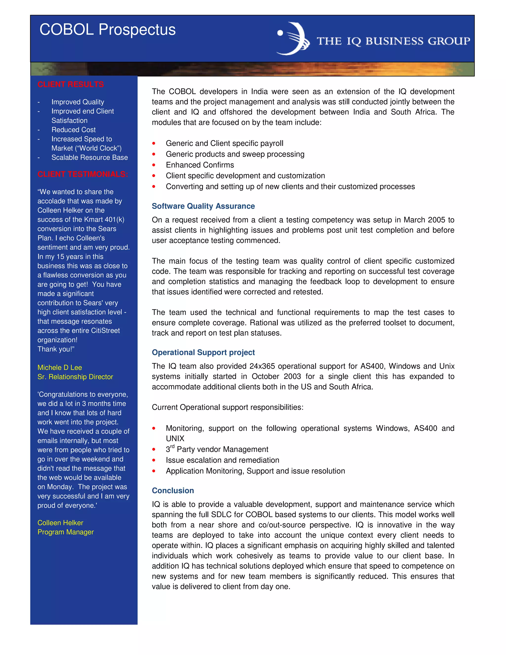 IQBG Cobol Prospectus | PDF