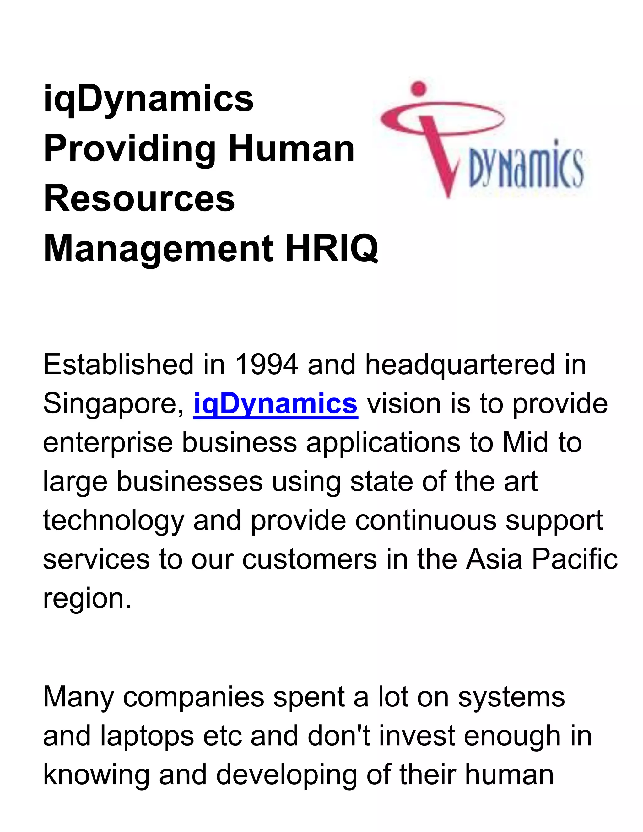 Iq dynamics providing human resources management hriq | DOCX