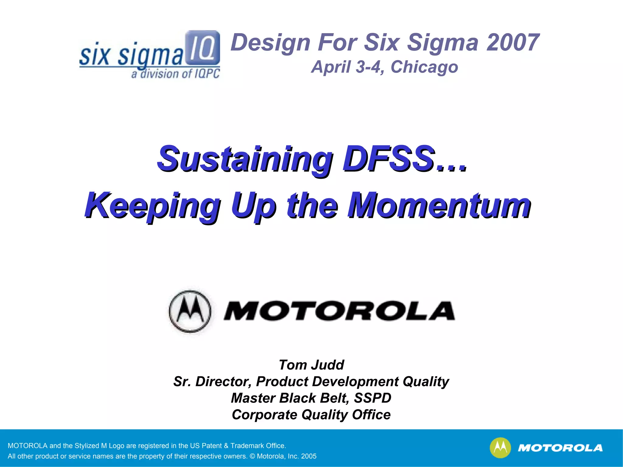 Sustaining DFSS… Keeping Up the Momentum | PPS