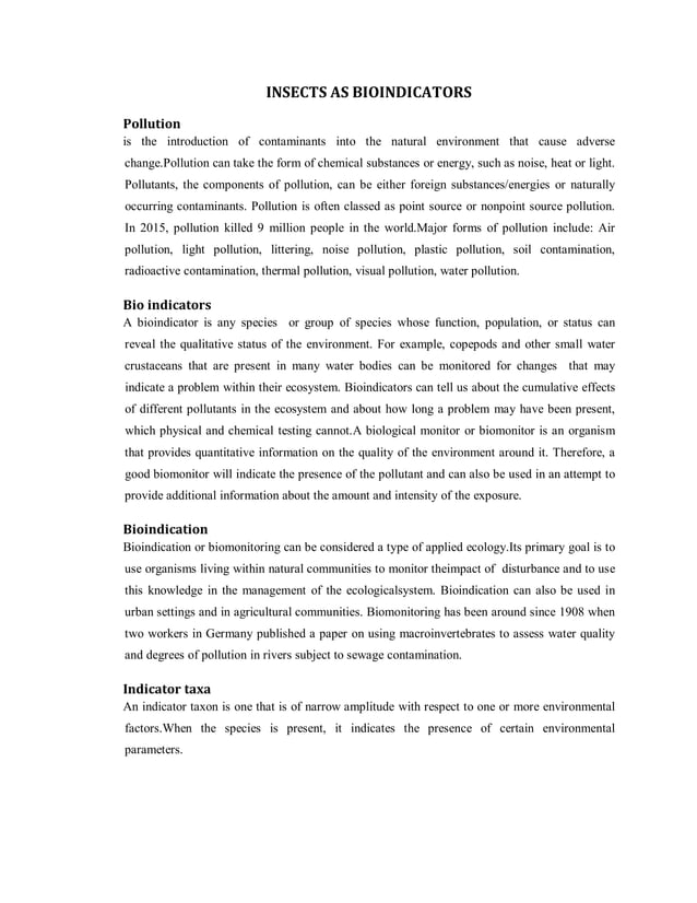 INSECTS AS BIO INDICATORS | PDF | Environment | Science