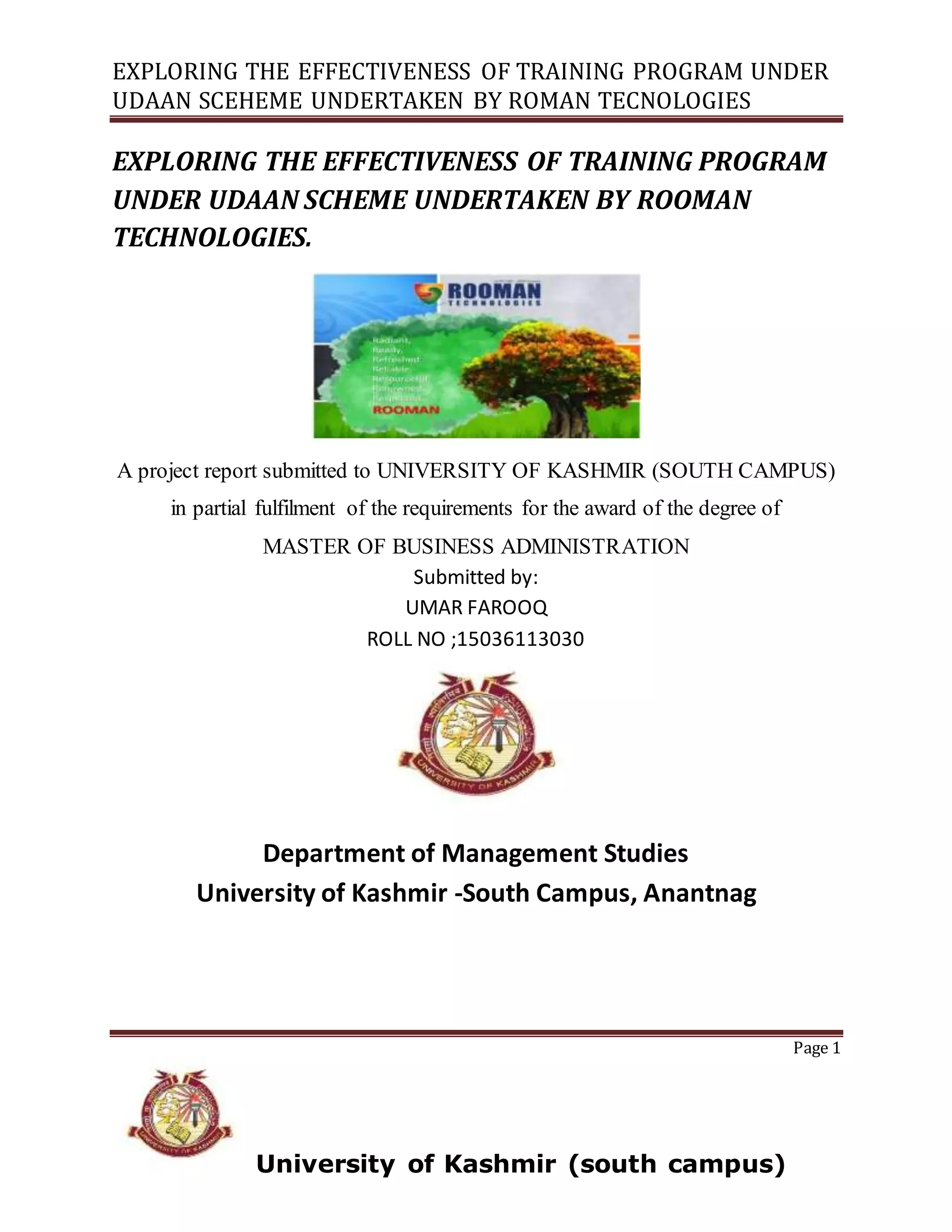 PROJECT REPORT ON EXPLORING THE EFFECTIVENESS OF TRANING PROGRAM UNDER ...