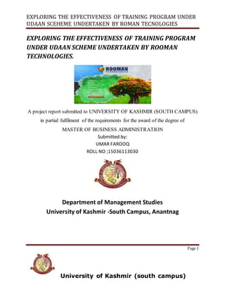 PROJECT REPORT ON EXPLORING THE EFFECTIVENESS OF TRANING PROGRAM UNDER ...