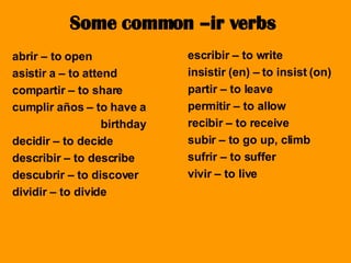 Verbs that end in -ir | PPT