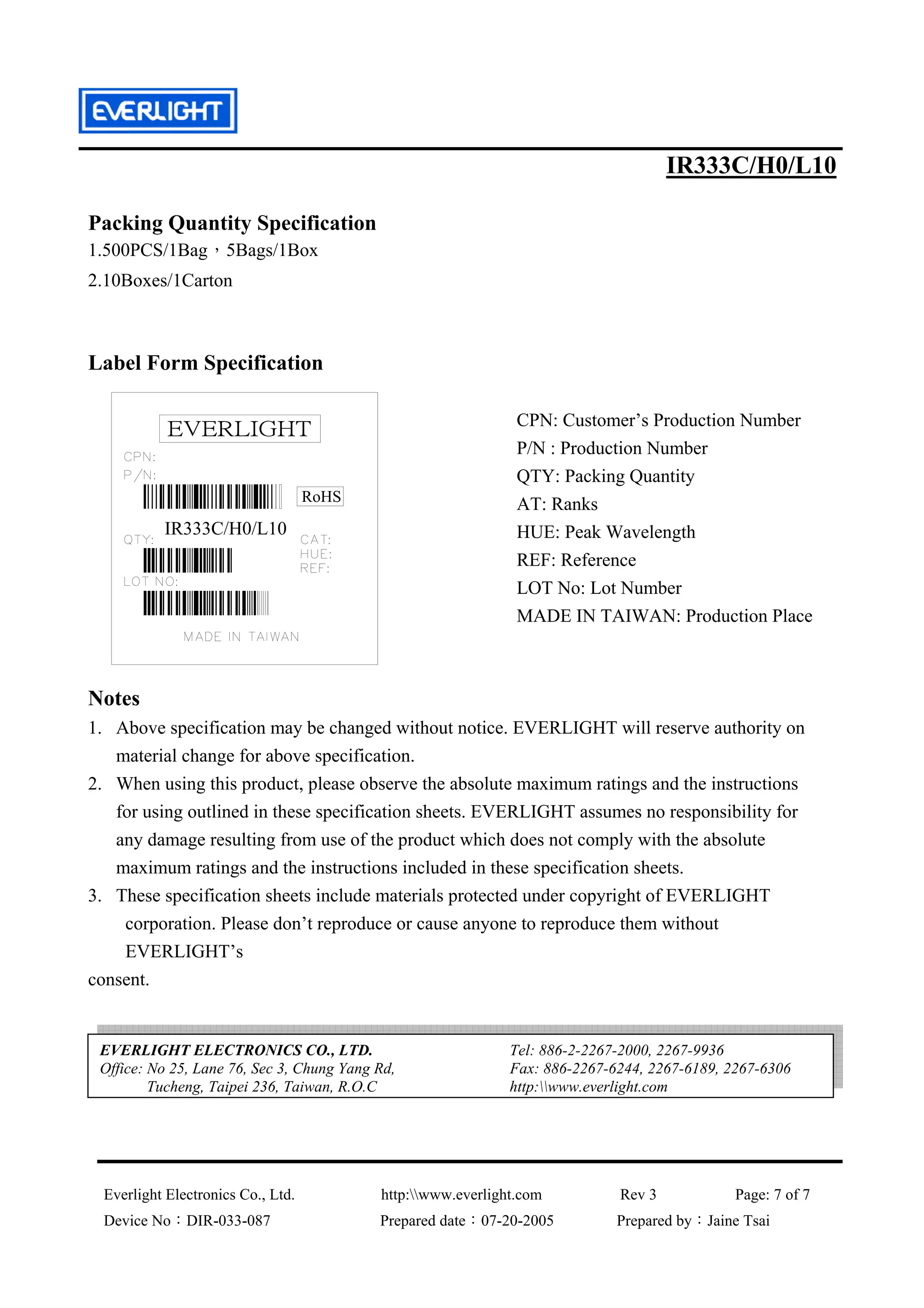 IR333C-H0-L10 Datasheet | PDF