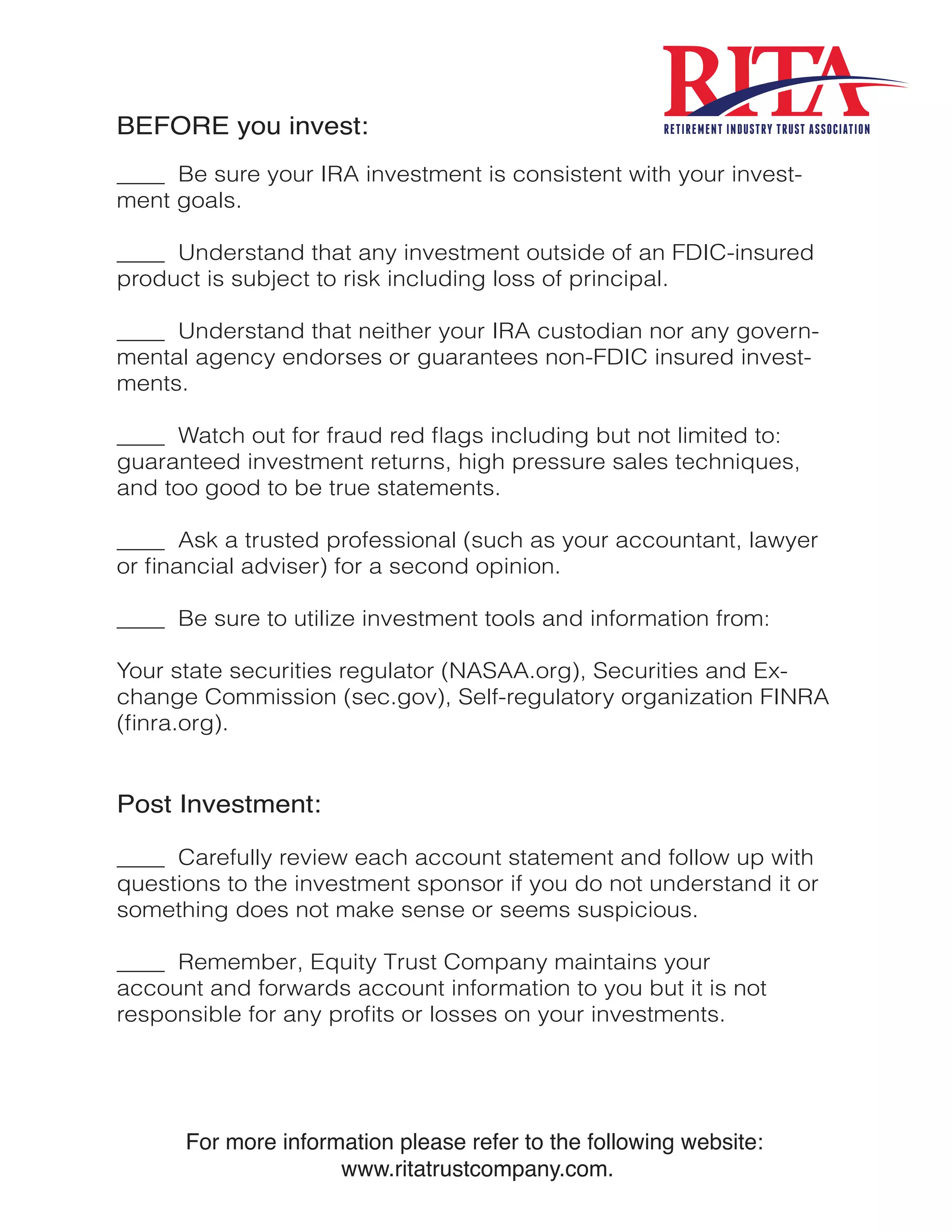Equity Trust Company: Fraud Checklist | PDF
