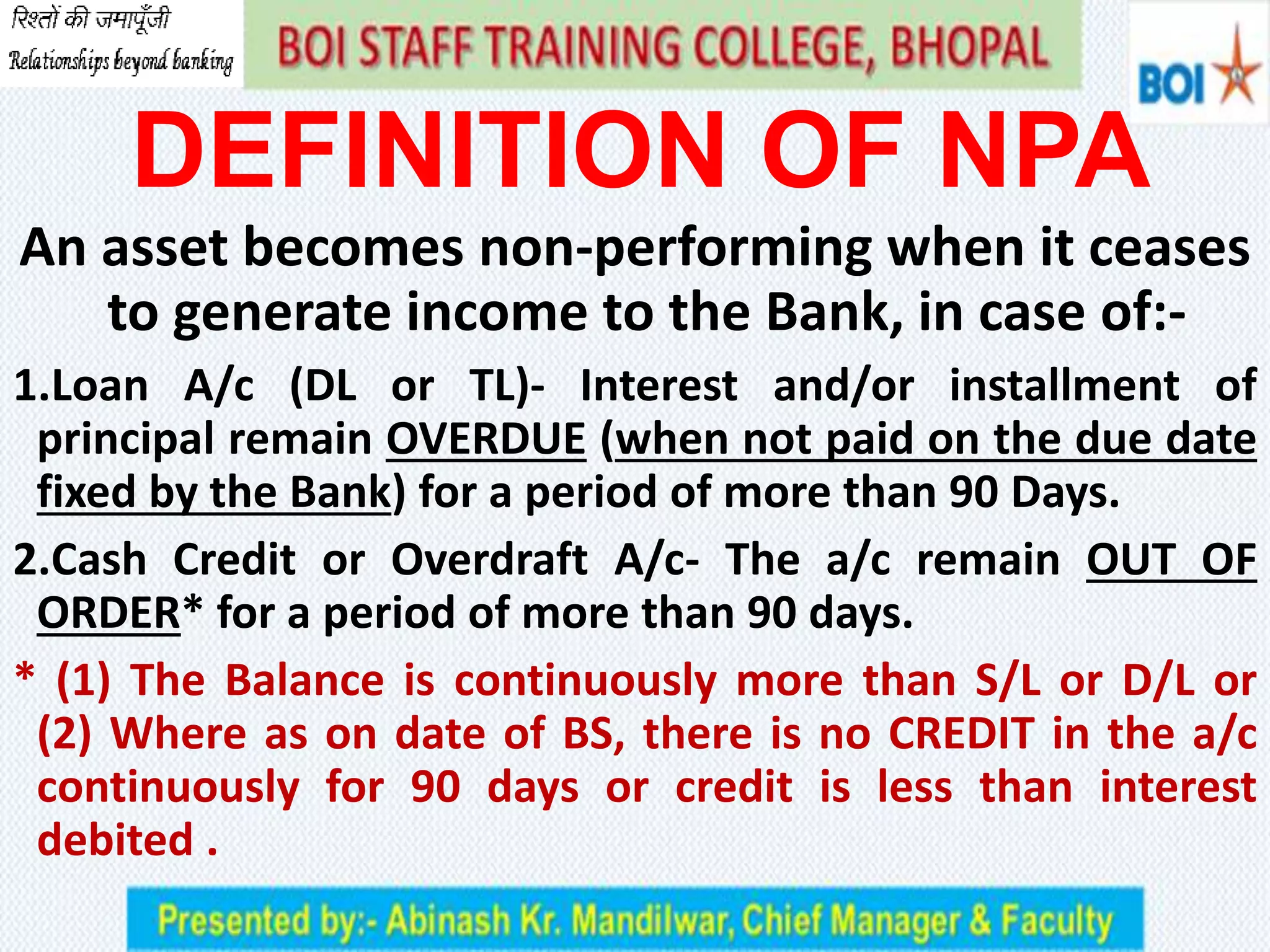 IRAC NORMS (INCOME RECOGNITION & ASSET CLASSIFICATION AND PROVISIONING ...