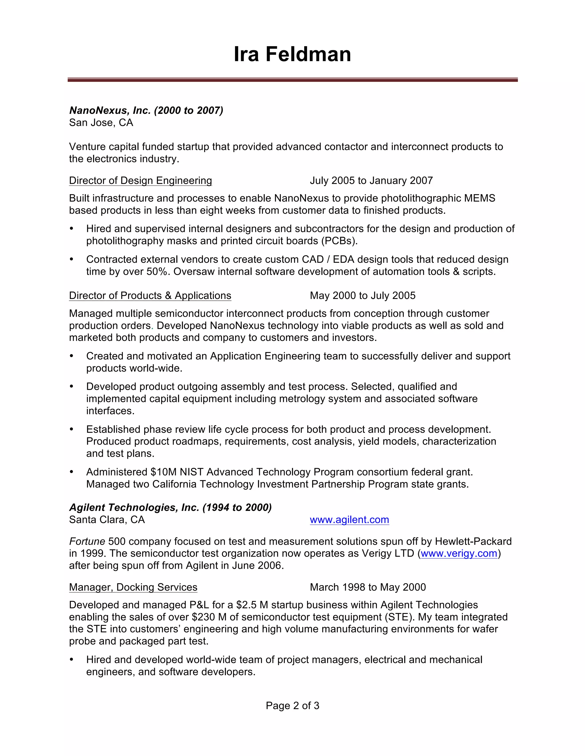 Ira Feldman Resume 120603 | PDF
