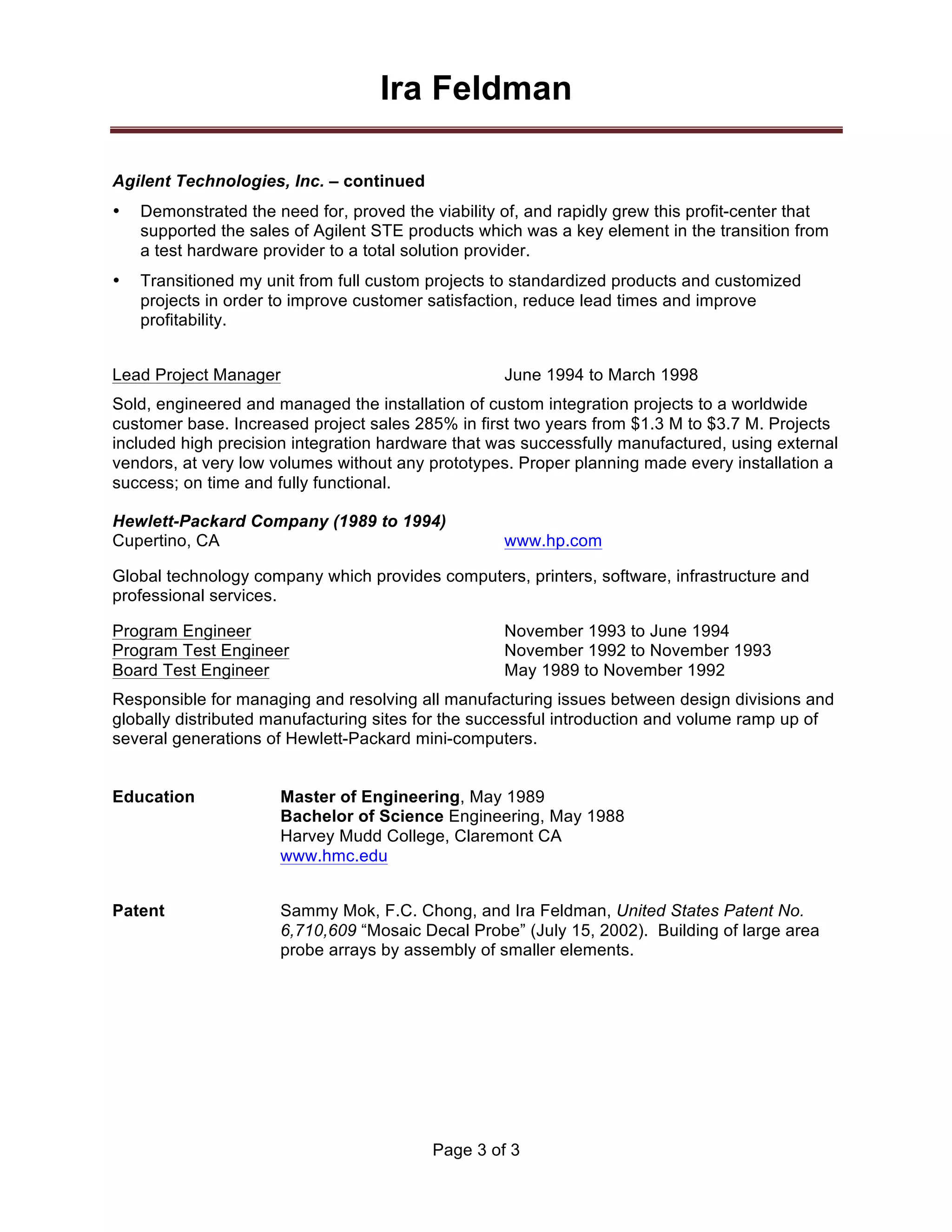 Ira Feldman Resume 120603 | PDF