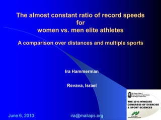 The almost constant ratio of record speeds for women vs. men elite ...