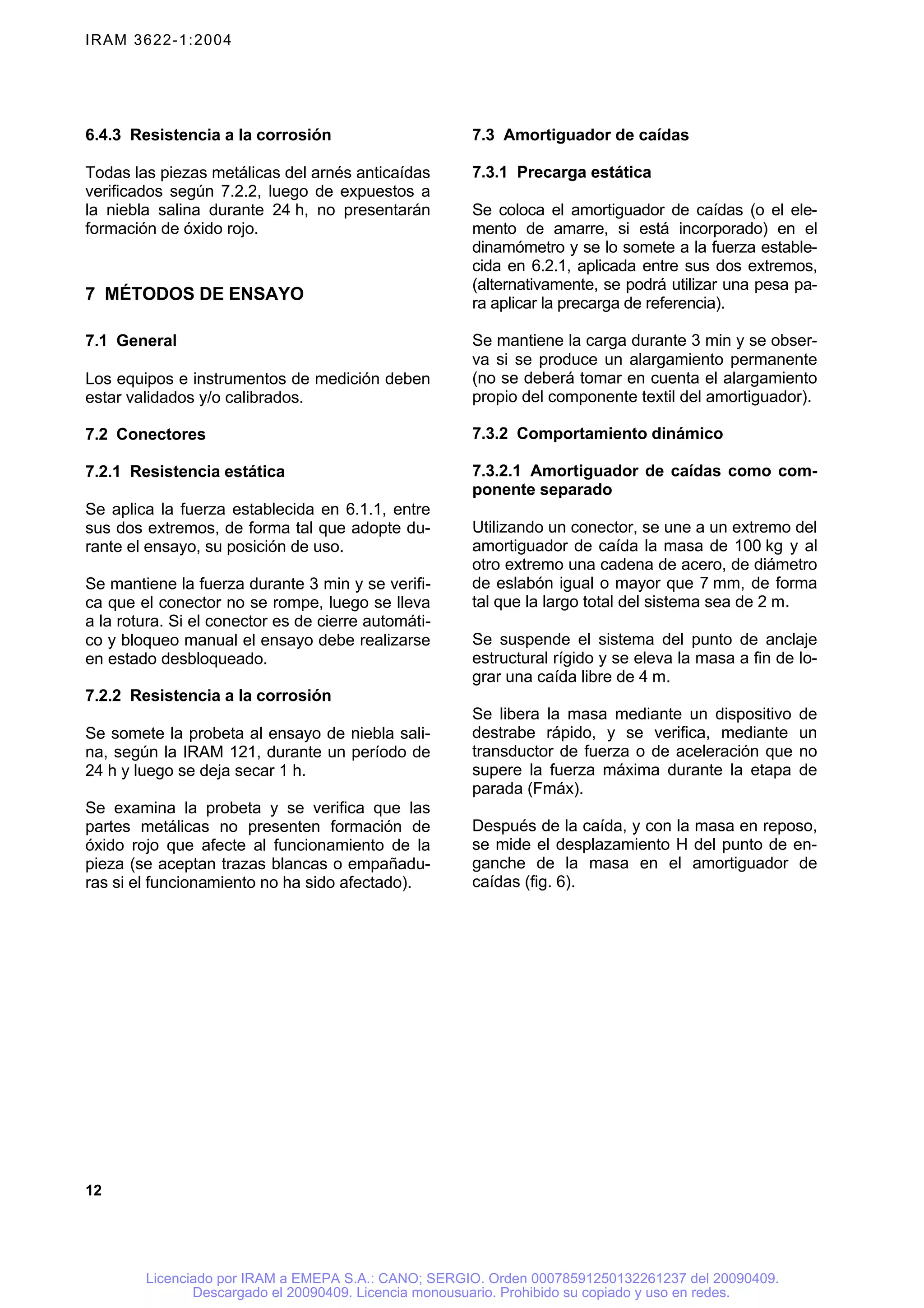 Iram 3622 1 protección individual contra caidas | PDF