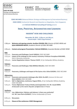 Iran, Pakistan, Afghanistan and Lebanon - Conference ESSEC-IRENE-SMIB ...