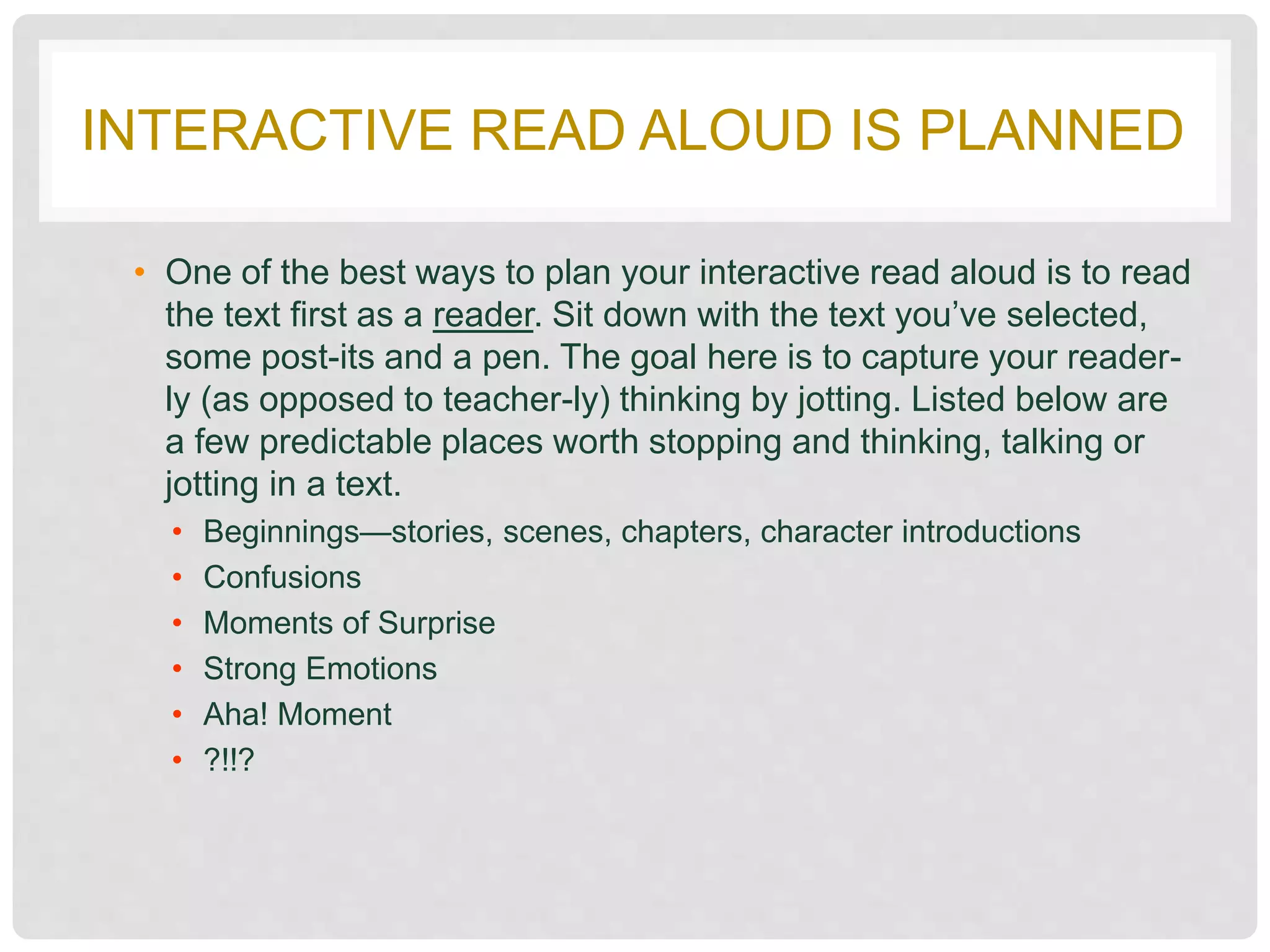 tips for planning interactive read aloud | PPTX