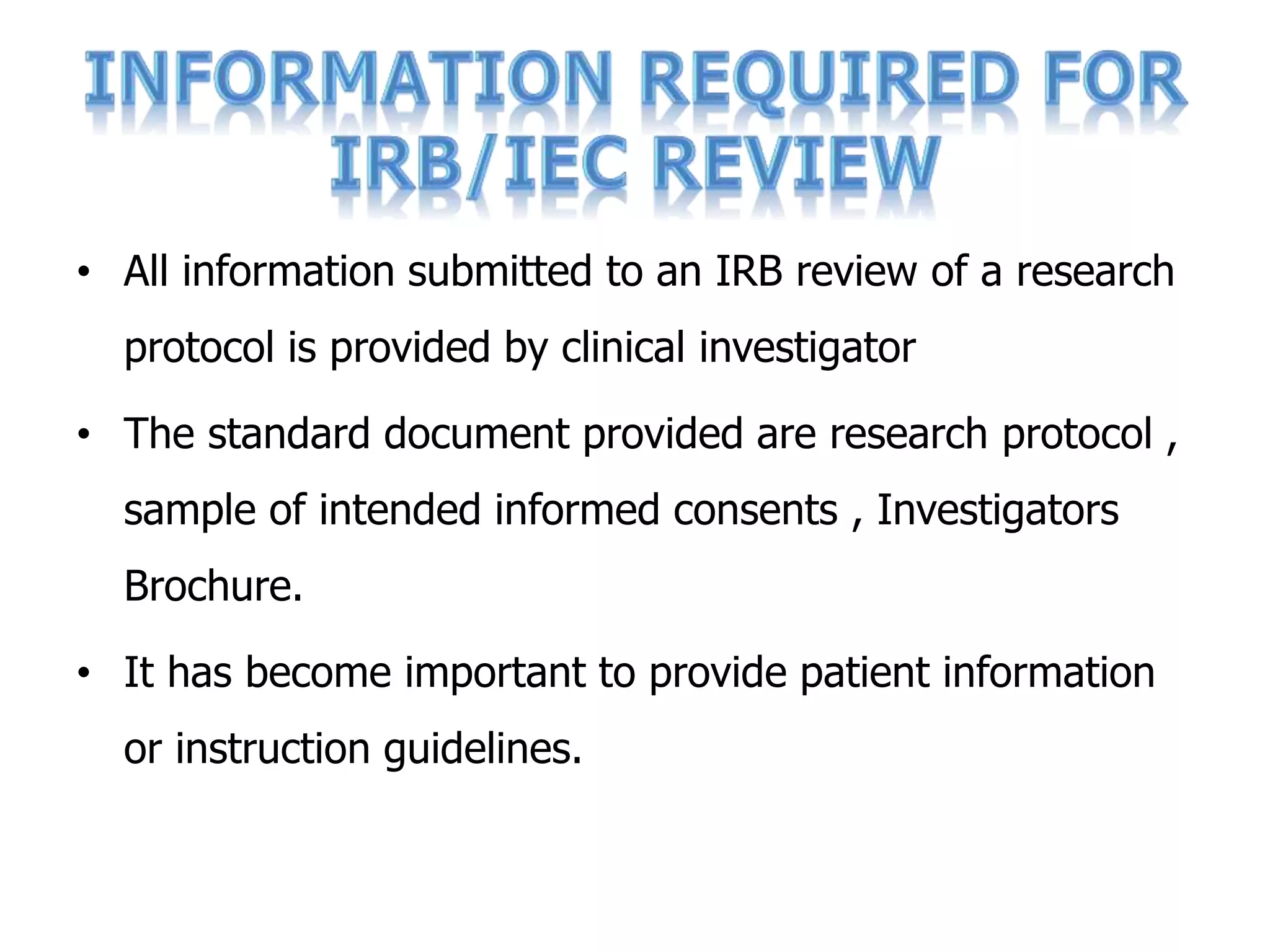 INSTITUTIONAL REVIEW BOARD/INDEPENDENT ETHICS COMMITTEE (IRB/IEC) | PPTX