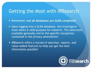 IRBsearch | GLBA data | PPTX