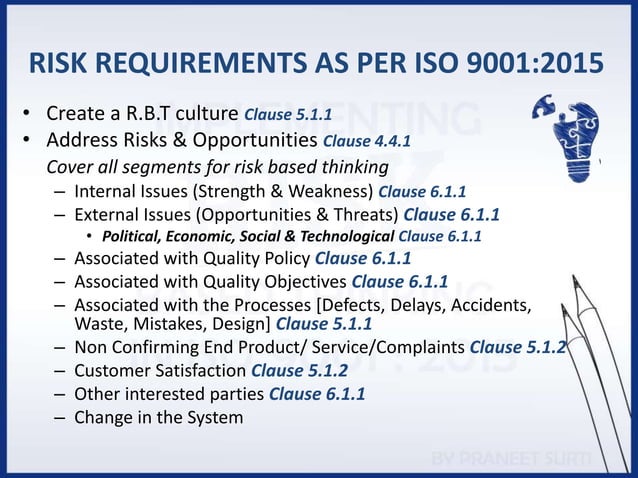 Implementing Risk Based Thinking in HLS OF ISO 9001:2015 - Praneet ...