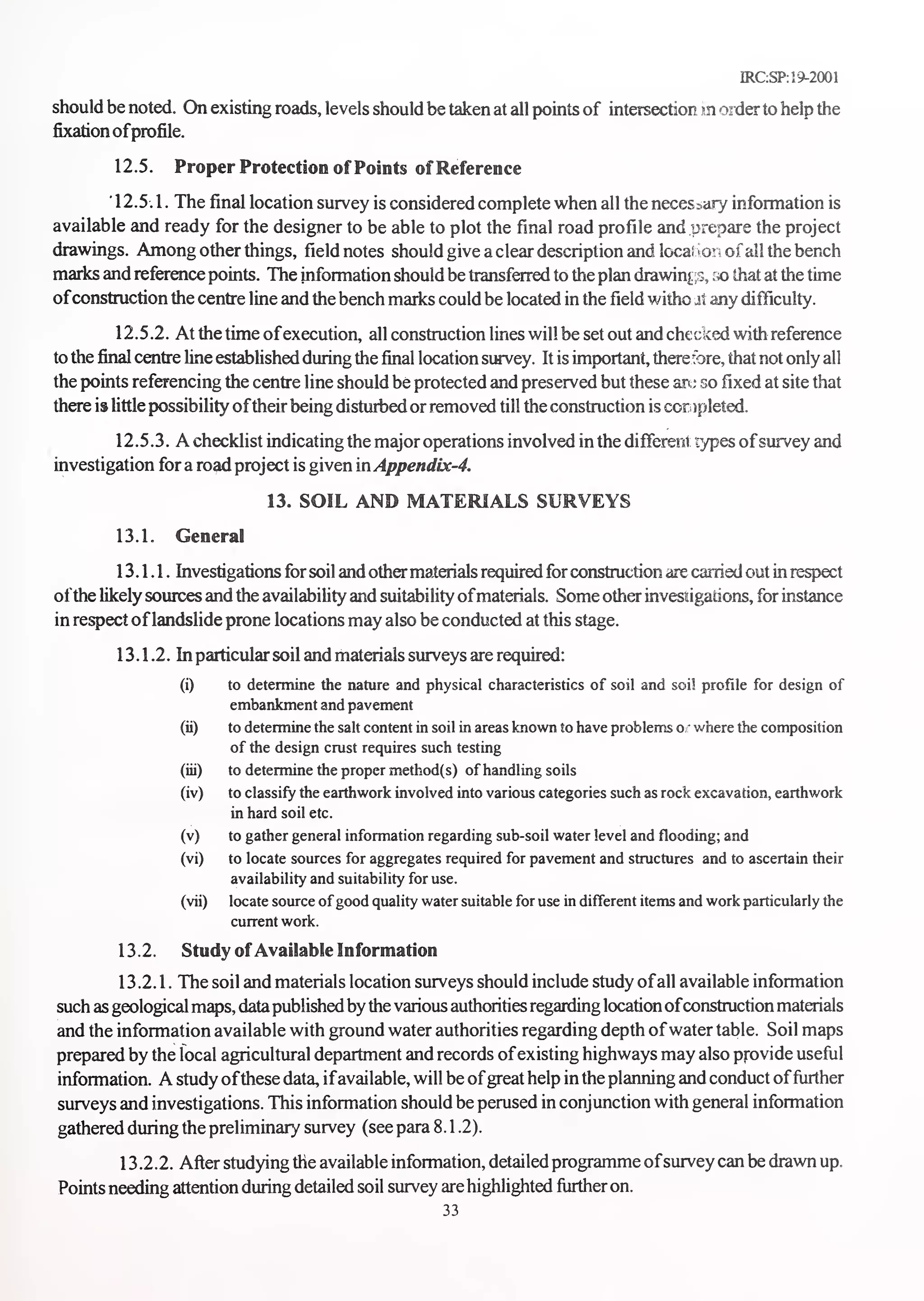 IRC.SP.19-2001 - MANUAL FOR SURVEY, INVESTIGATION AND PREPARATION OF ROAD PROJECTS | PDF