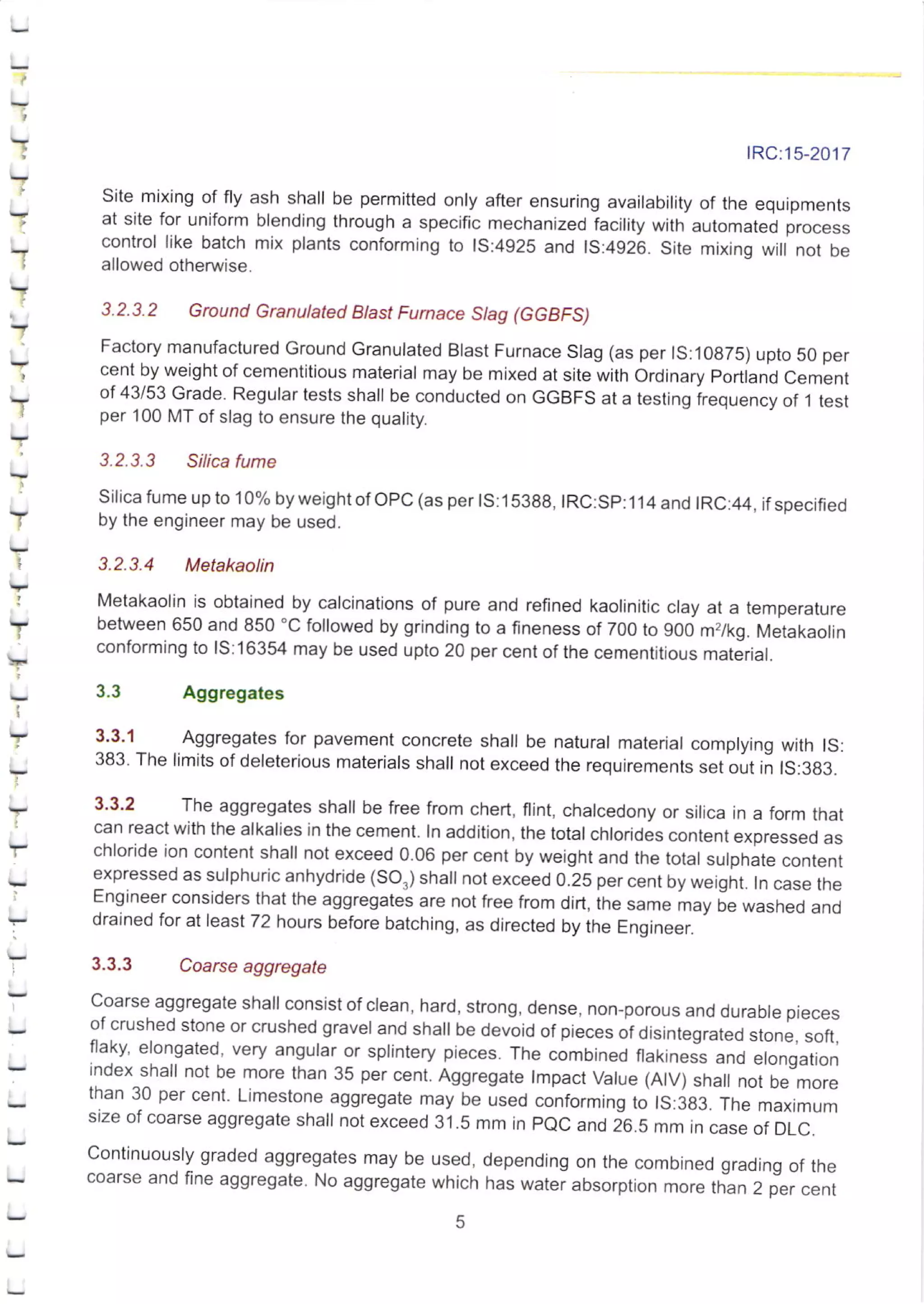 IRC:15-2017 CODE OF PRACTICE FOR CONSTRUCTION OF JOINTED PLAIN CONCRETE ...