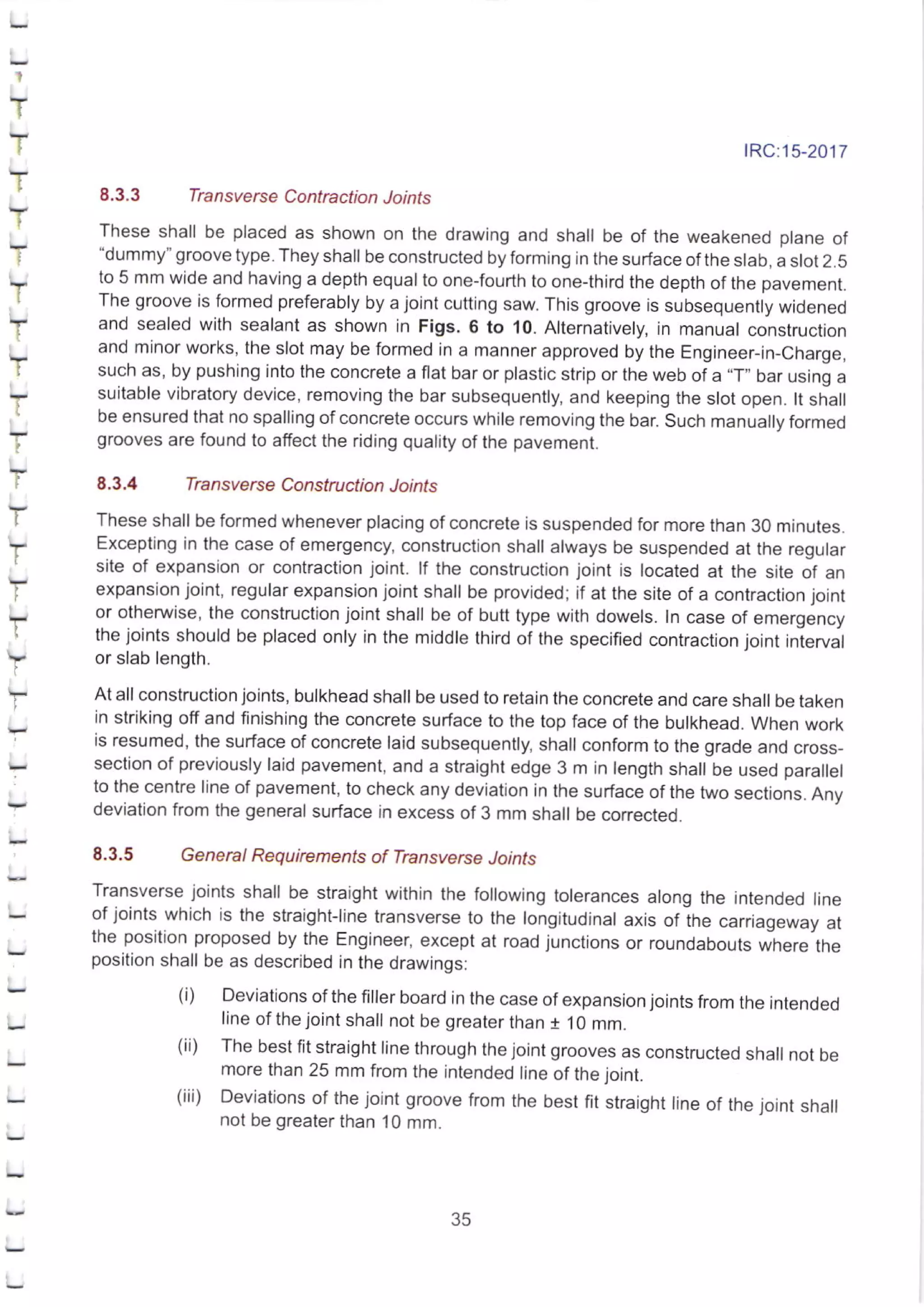IRC:15-2017 CODE OF PRACTICE FOR CONSTRUCTION OF JOINTED PLAIN CONCRETE PAVEMENTS | PDF