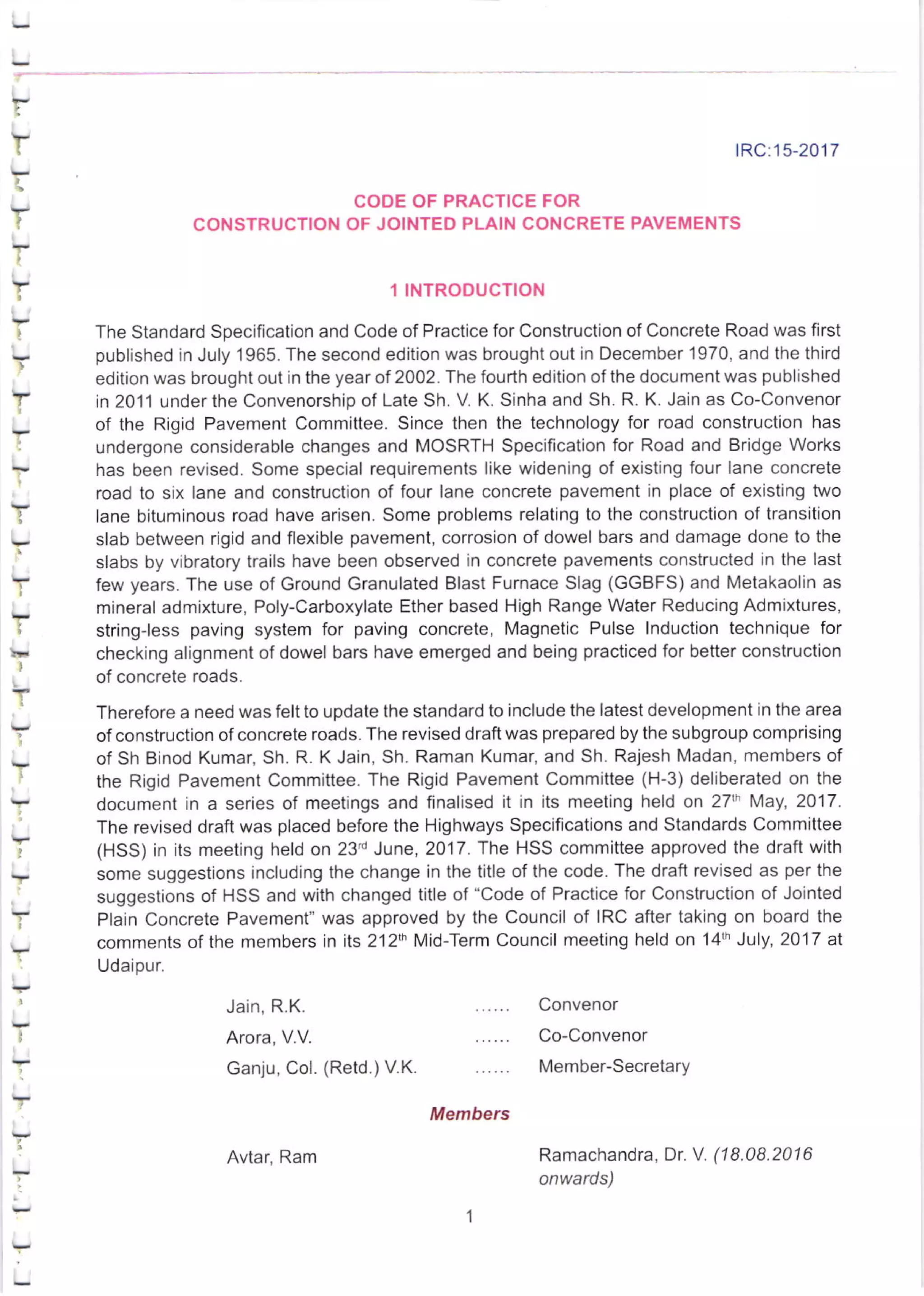 IRC:15-2017 CODE OF PRACTICE FOR CONSTRUCTION OF JOINTED PLAIN CONCRETE ...