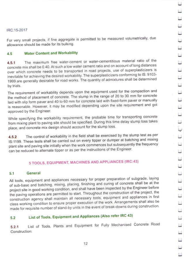 IRC:15-2017 CODE OF PRACTICE FOR CONSTRUCTION OF JOINTED PLAIN CONCRETE ...