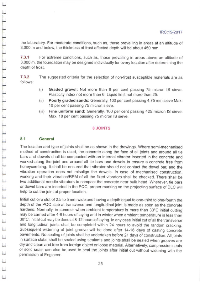 IRC:15-2017 CODE OF PRACTICE FOR CONSTRUCTION OF JOINTED PLAIN CONCRETE PAVEMENTS | PDF