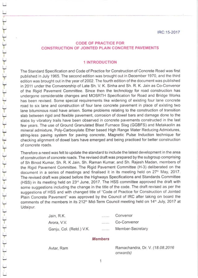 IRC:15-2017 CODE OF PRACTICE FOR CONSTRUCTION OF JOINTED PLAIN CONCRETE ...
