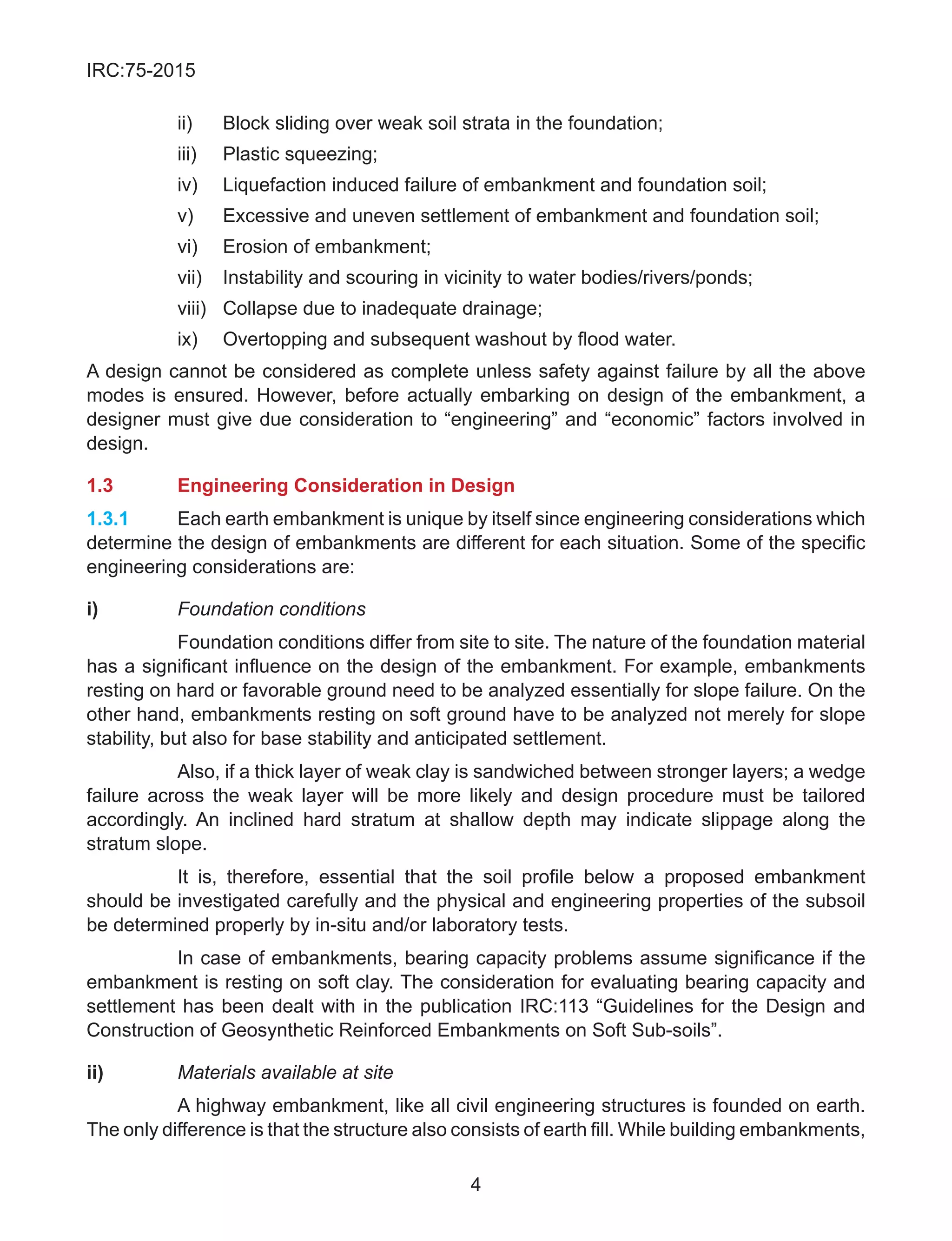 IRC:75-2015 GUIDELINES FOR THE DESIGN OF HIGH EMBANKMENTS | PDF