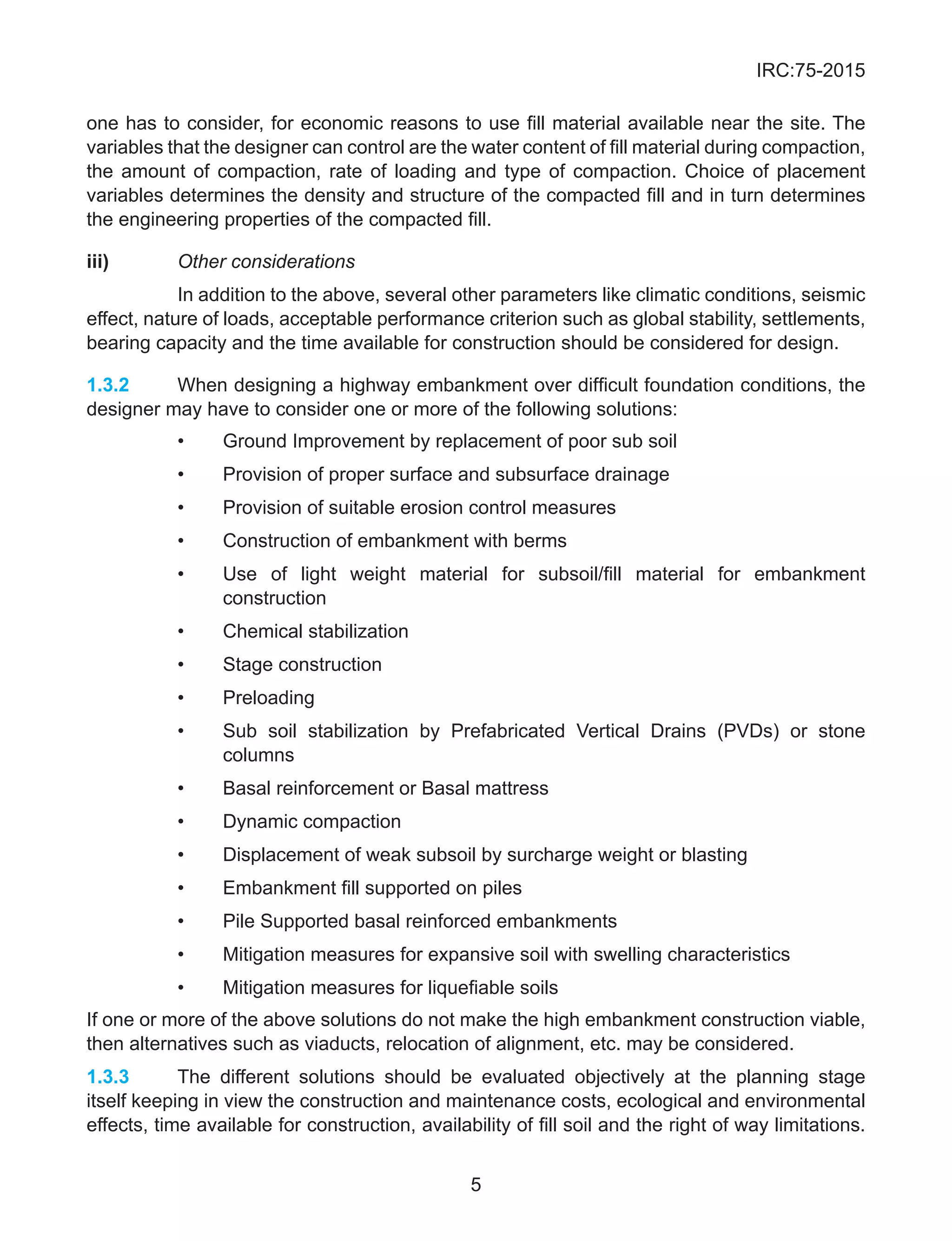 IRC:75-2015 GUIDELINES FOR THE DESIGN OF HIGH EMBANKMENTS | PDF