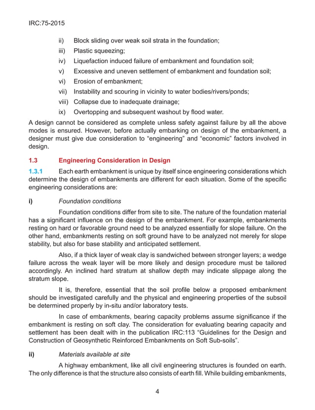 IRC:75-2015 GUIDELINES FOR THE DESIGN OF HIGH EMBANKMENTS | PDF