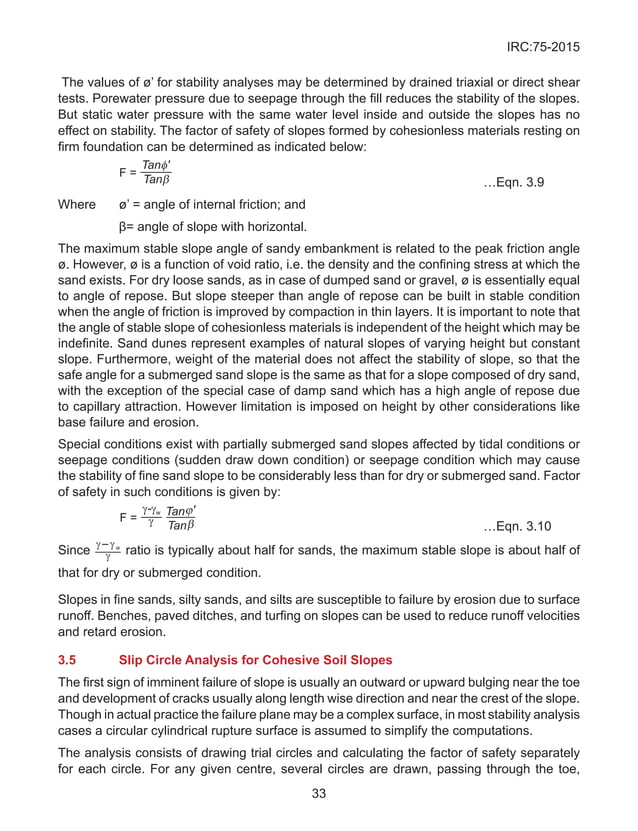 IRC:75-2015 GUIDELINES FOR THE DESIGN OF HIGH EMBANKMENTS | PDF