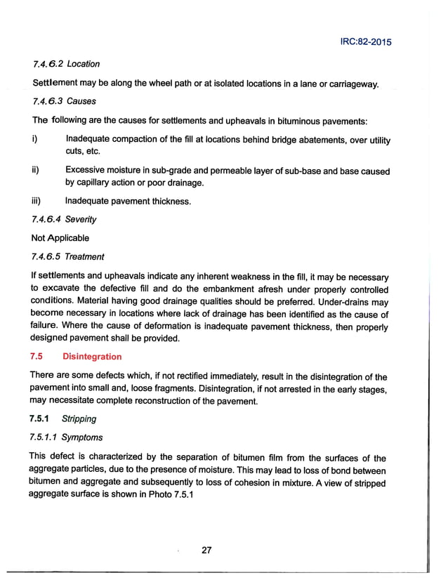 IRC:82-2015 Code of Practice for Maintenance of Bituminous Surfaces of Highways (First Revision ...