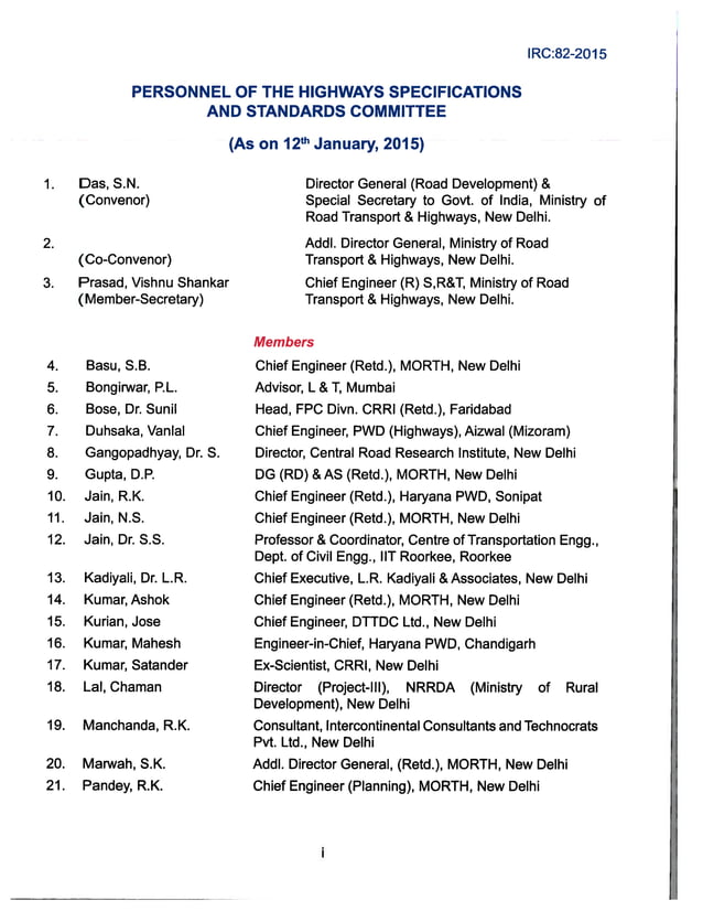 IRC:82-2015 Code of Practice for Maintenance of Bituminous Surfaces of Highways (First Revision ...