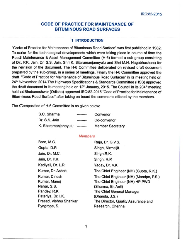 IRC:82-2015 Code of Practice for Maintenance of Bituminous Surfaces of Highways (First Revision ...